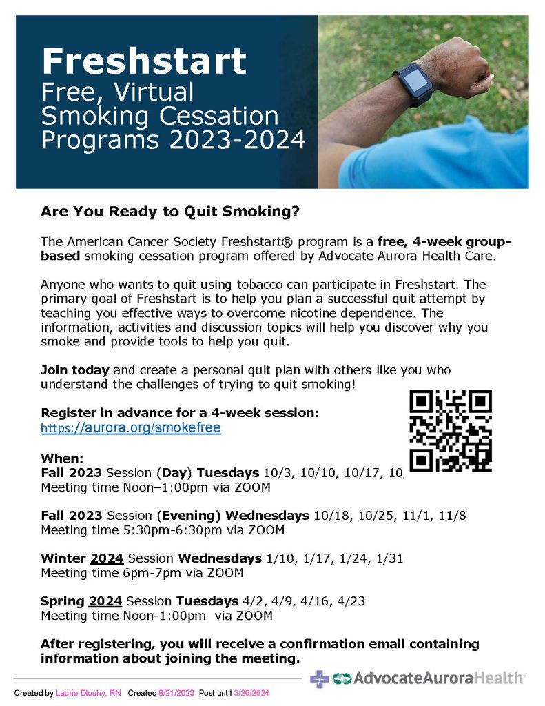 Freshstart flyer for Quarterly 2023-2024 classes | Wisconsin Cancer ...