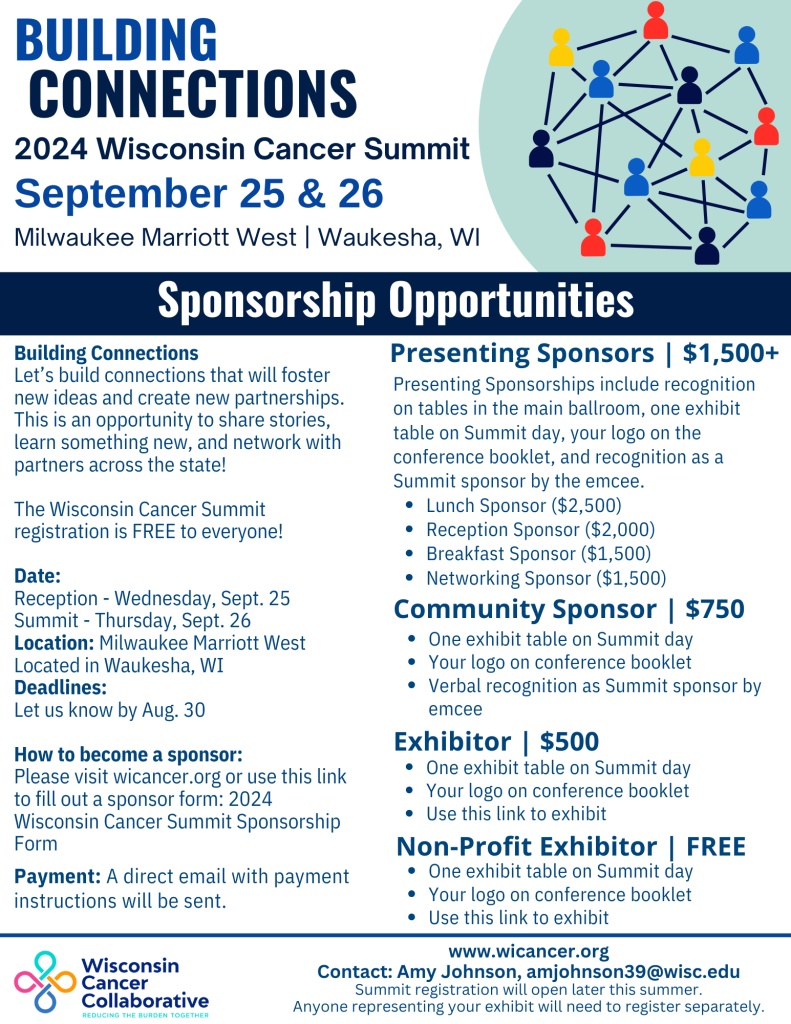 2024 Wisconsin Cancer Summit Sponsorship and Exhibitor Form | Wisconsin Cancer Collaborative